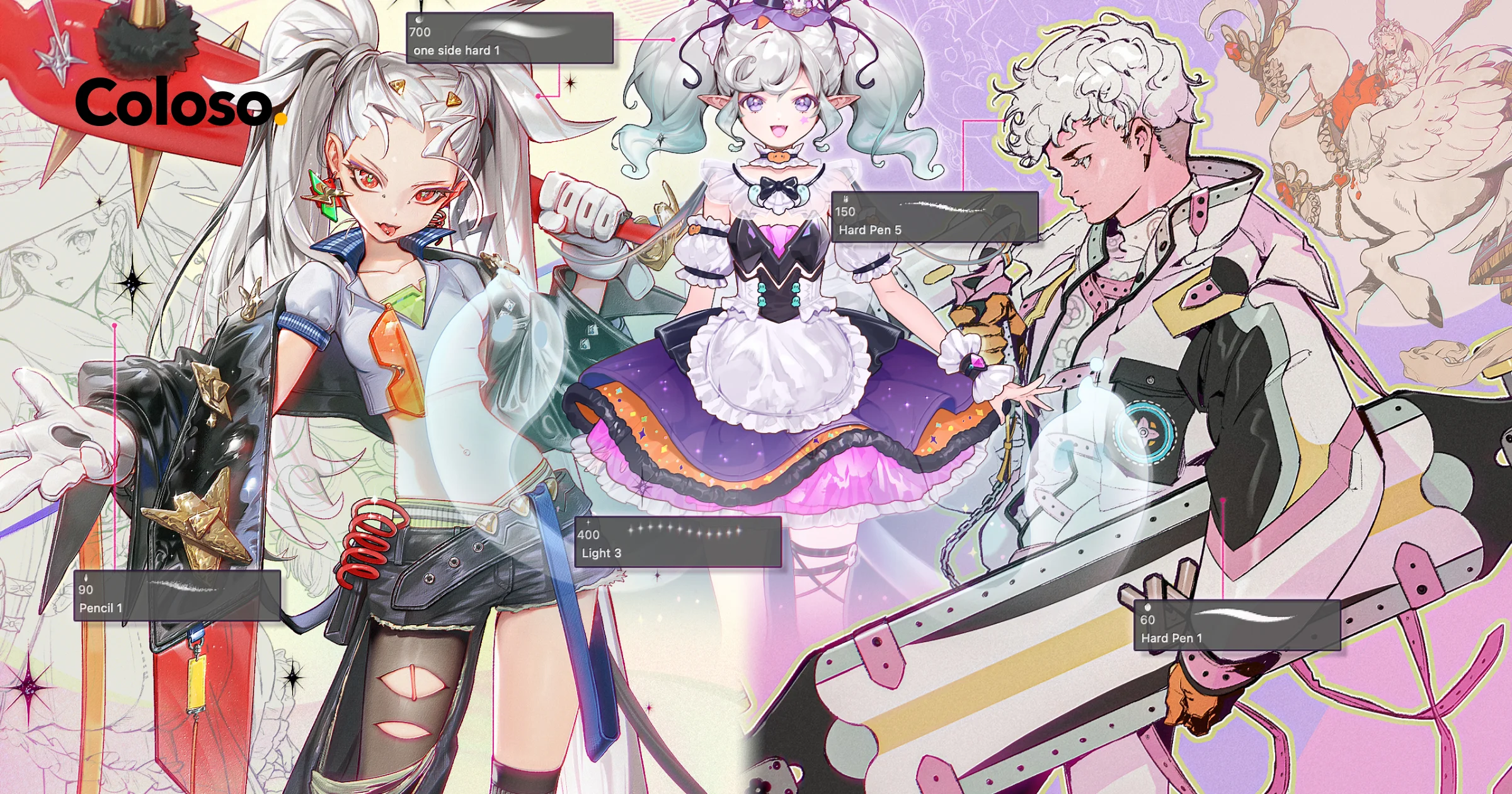 [asset] 컨셉아티스트 케토 - 드로잉에서 일러스트까지 책임지는 케토의 커스터마이징 브러쉬 64종 | Coloso.